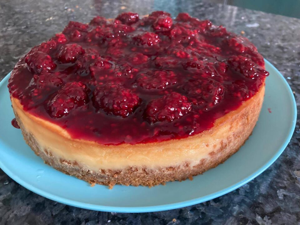 Classic Homemade Cheesecake with Blackberry Topping - Out of the Box Baking